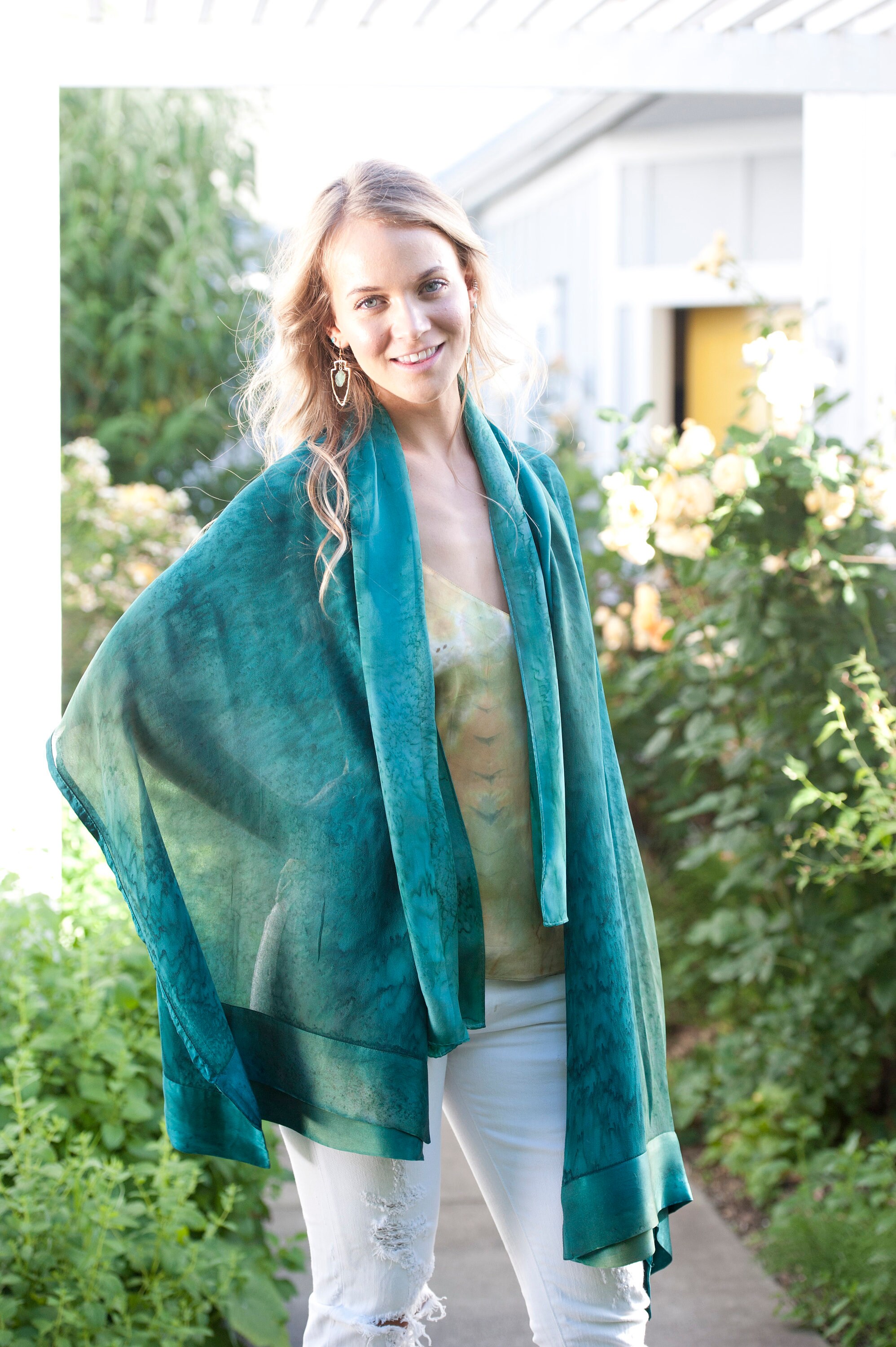 Emerald Green Hand Painted Silk Ruana Boho Wedding Shawl | Etsy