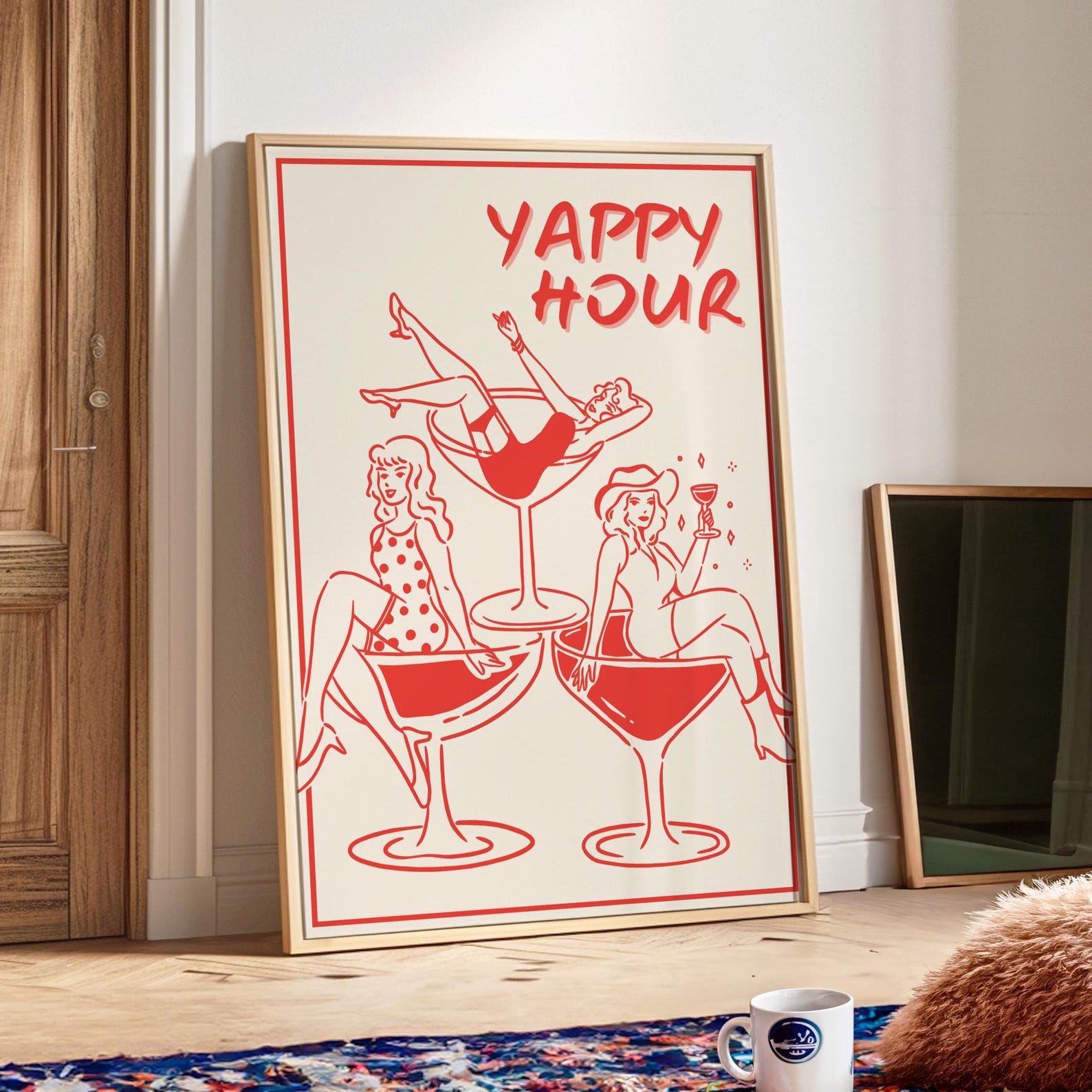 Yappy Hour Print Cocktail Poster Bar Cart Prints Retro Poster College ...