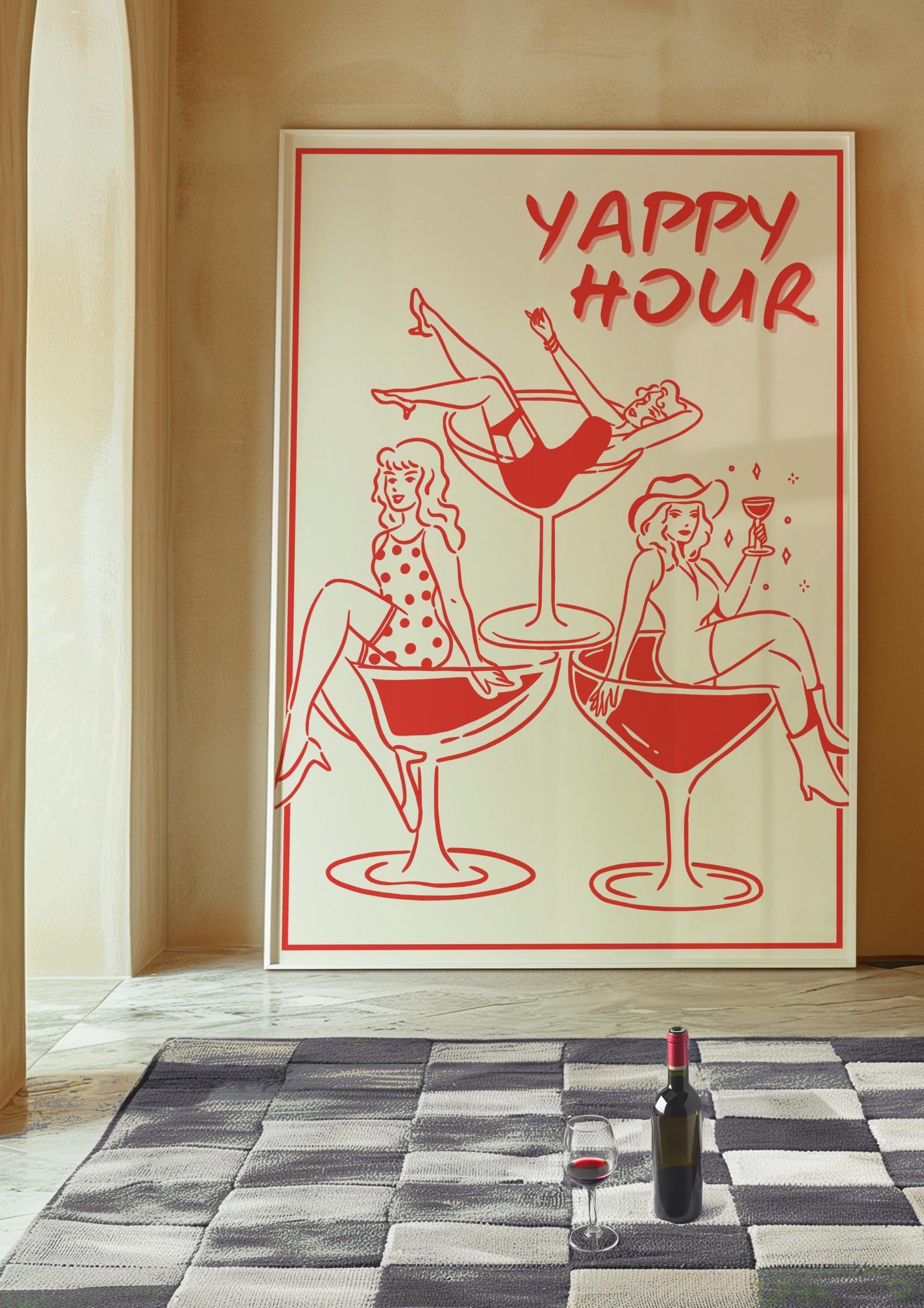 Yappy Hour Print Cocktail Poster Bar Cart Prints Retro Poster College ...