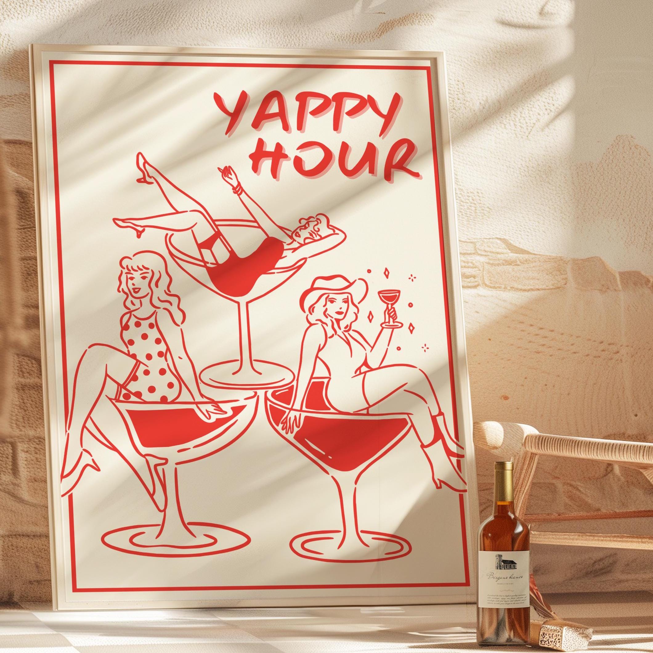 Yappy Hour Print Cocktail Poster Bar Cart Prints Retro Poster College ...