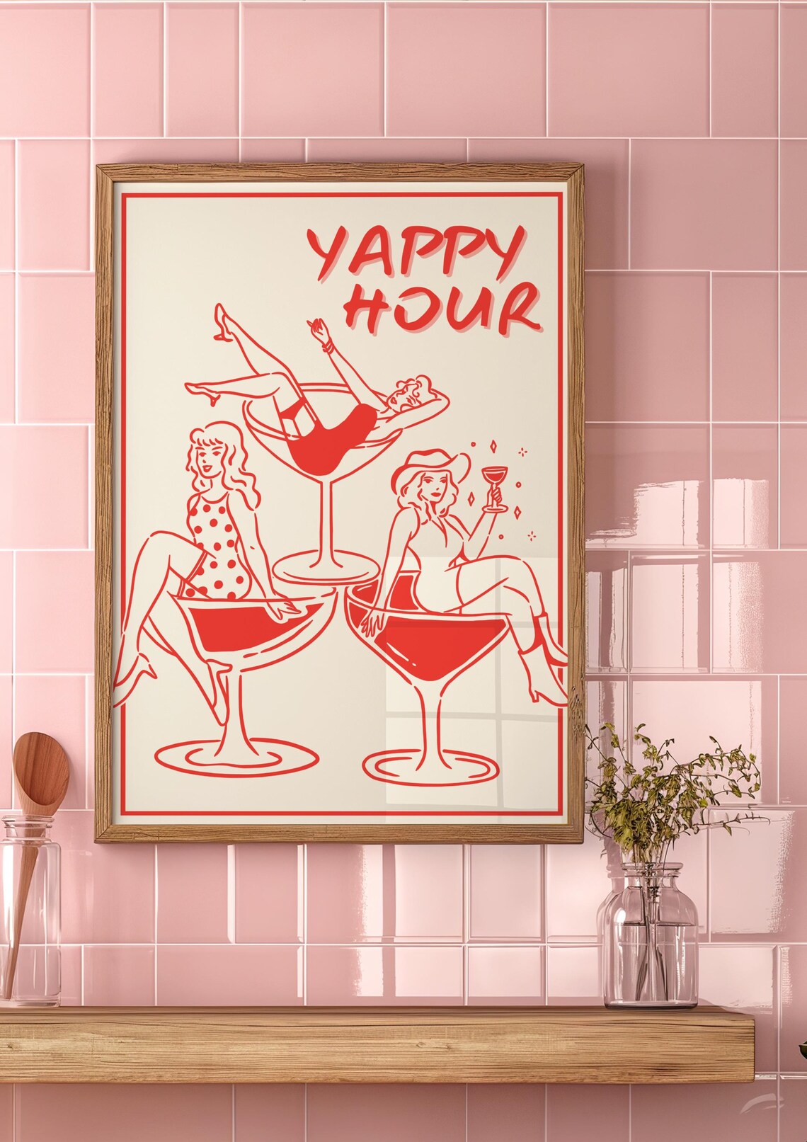 Yappy Hour Print Cocktail Poster Bar Cart Prints Retro Poster College ...