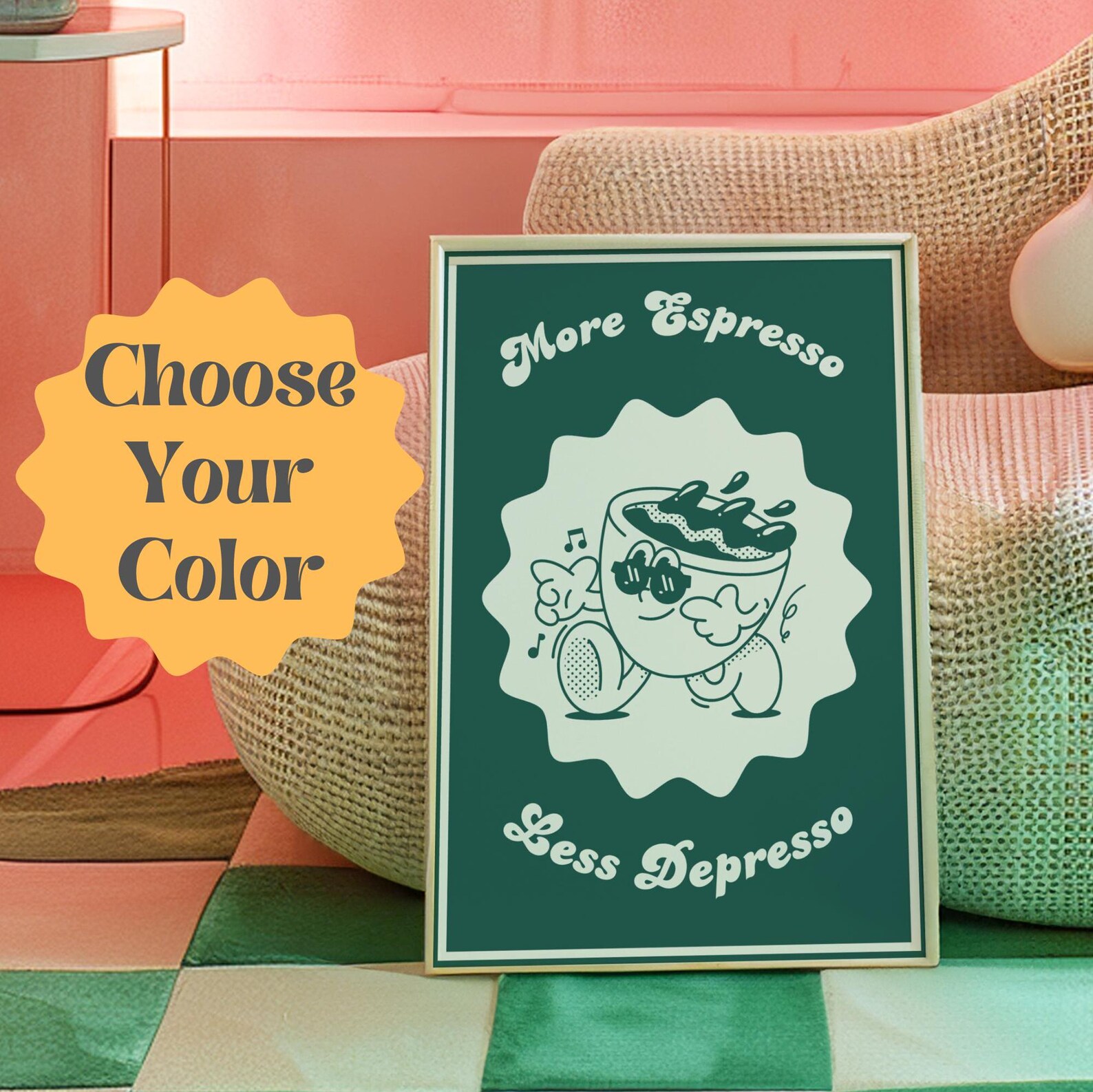 CUSTOM More Espresso Less Depresso Print Retro Coffee Poster College ...