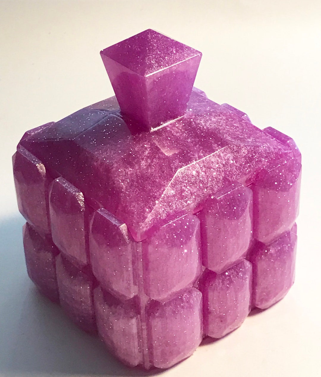 Resin Square Cube Shape Container Jar Jewelry Box Lid Pink Purple ...