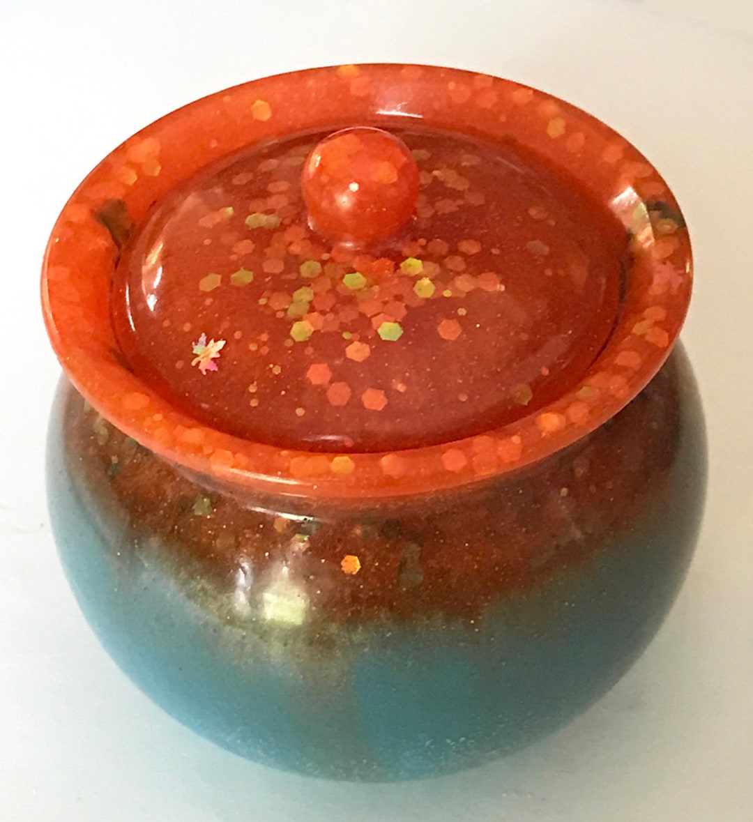 Resin 'honey Pot' Round Shape Container Jewelry Box Lid Orange Blue ...