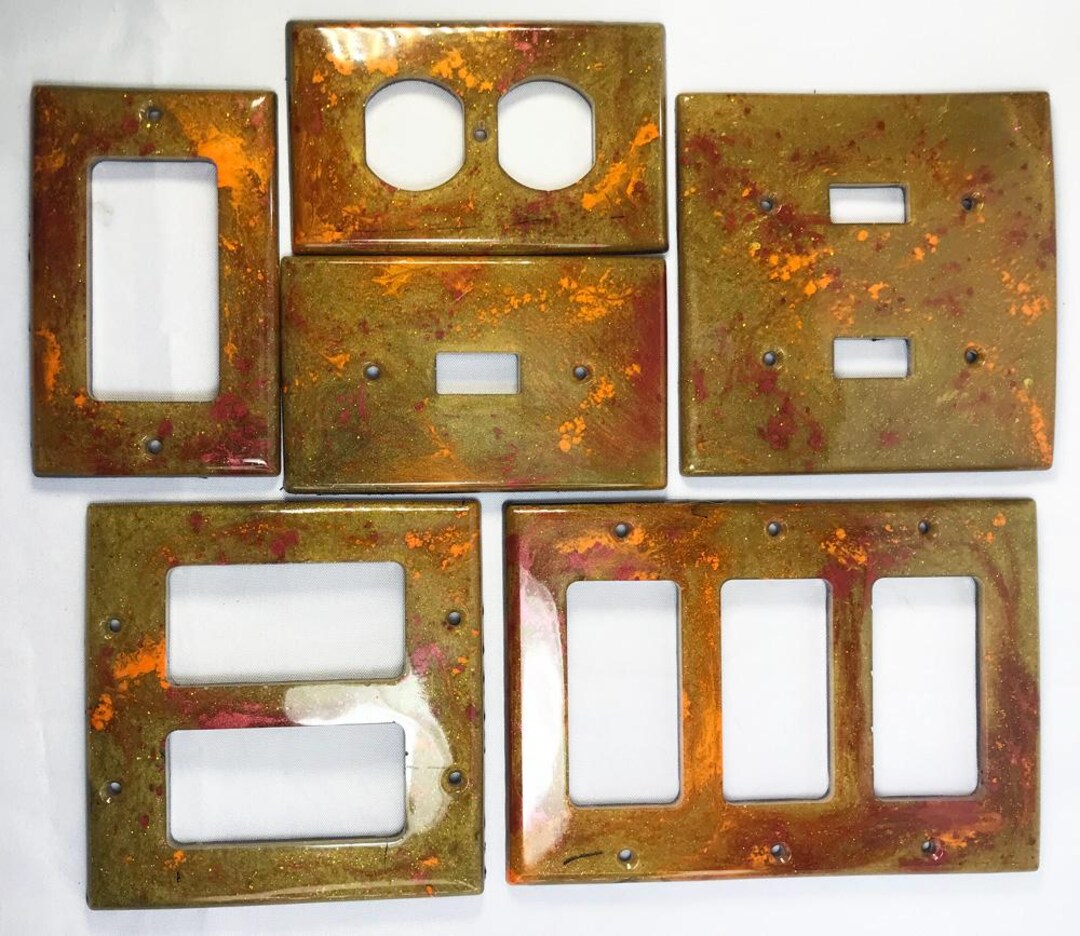 6 Resin GLITTER Electrical Switch COVER Dimmer Outlet Orange Gold Red ...