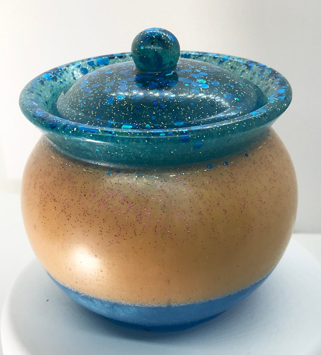 Resin 'honey Pot' Round Shape Container Jewelry Box Lid Blue Gold ...