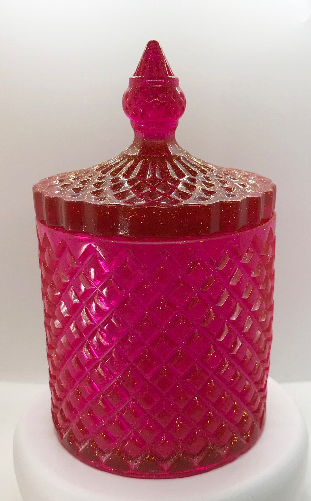 Resin Tall Round Shape Cylinder Container Jewelry Box Lid Pink ...