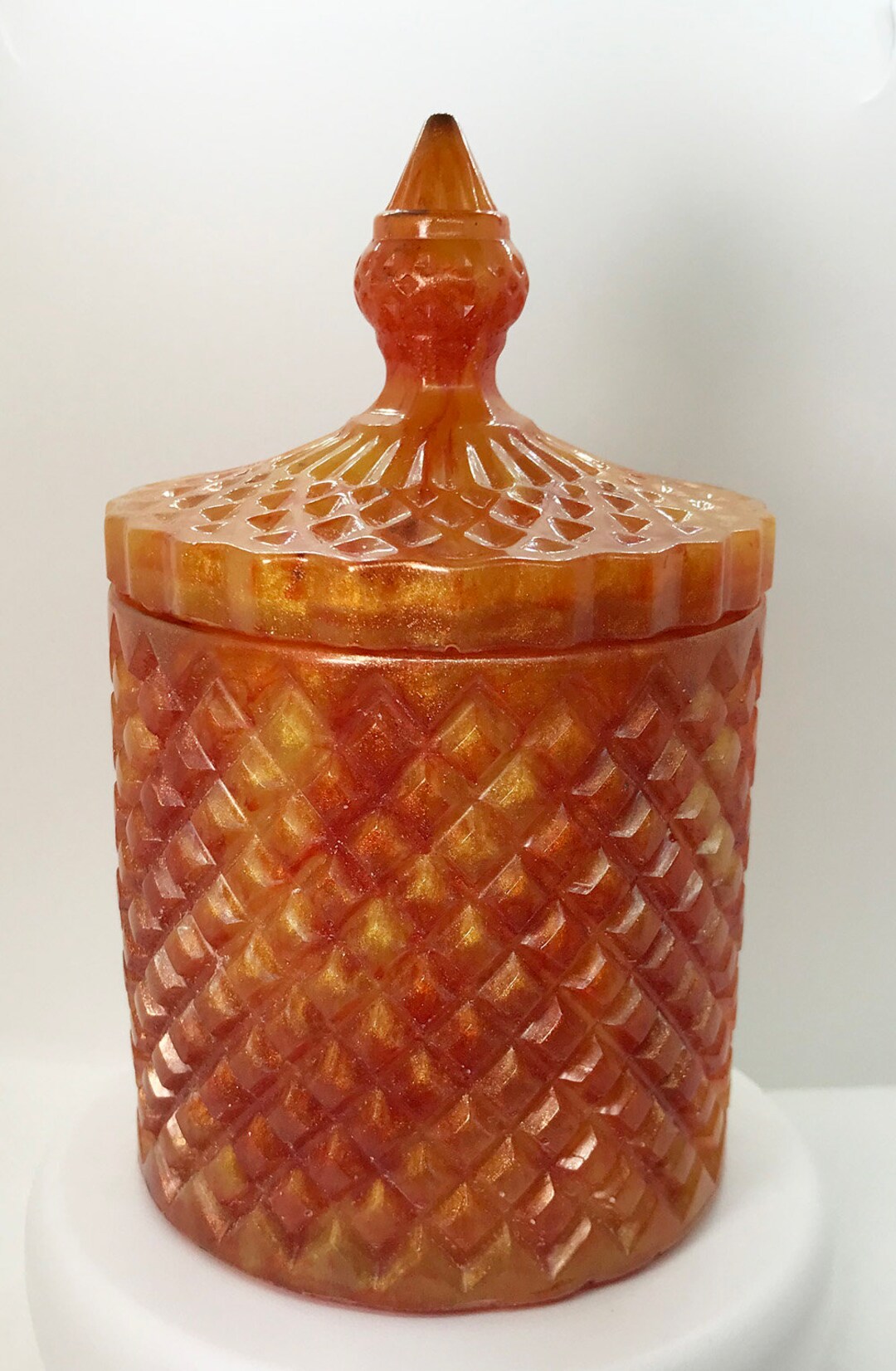 Resin Tall Round Shape Cylinder Container Jewelry Box Lid Red Orange ...