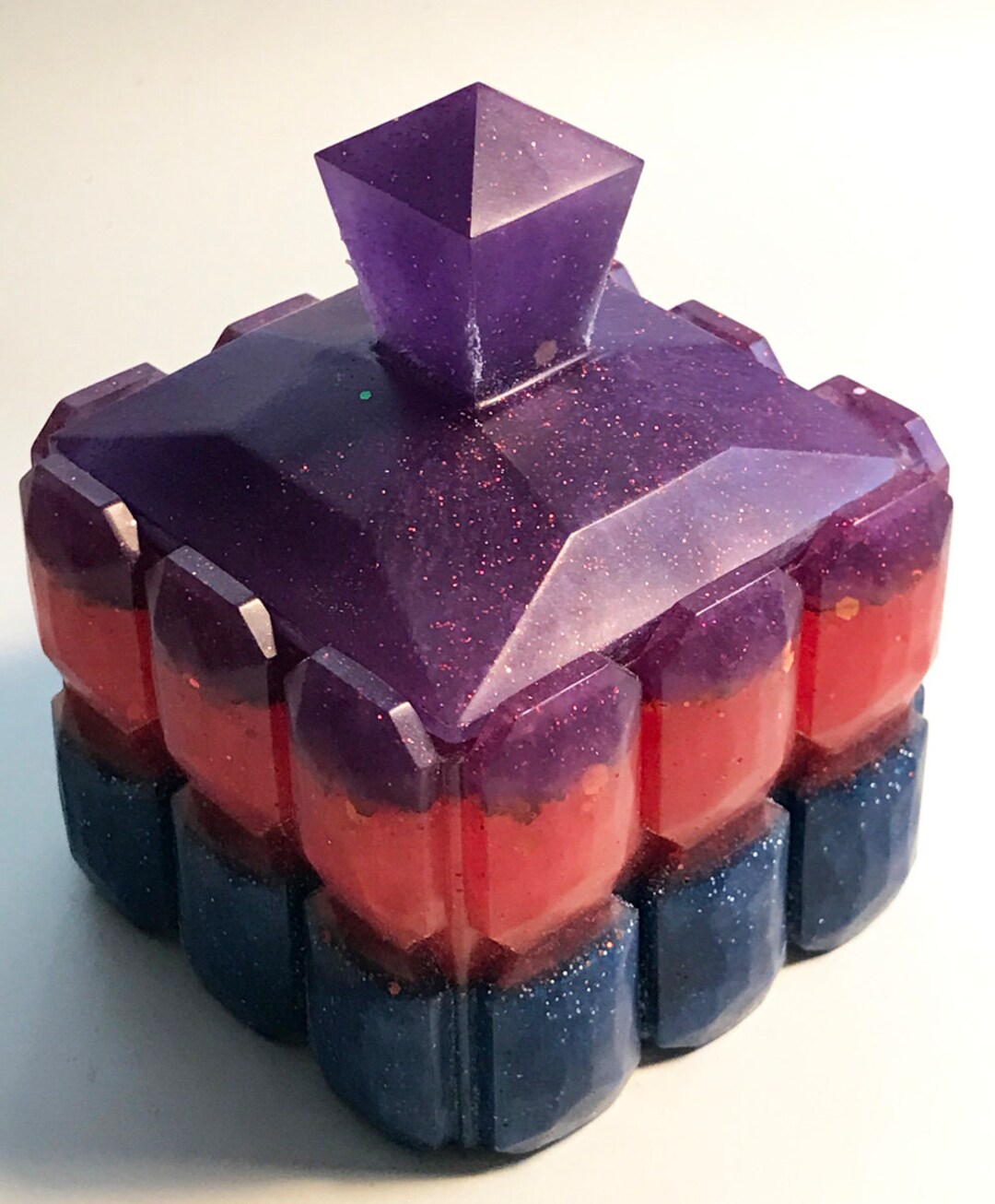 Resin Square Cube Shape Container Jar Jewelry Box Lid Purple Orange ...