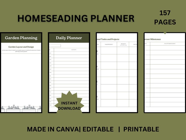 Printable Homesteading Planner Gardening Journal Printable Planner for ...