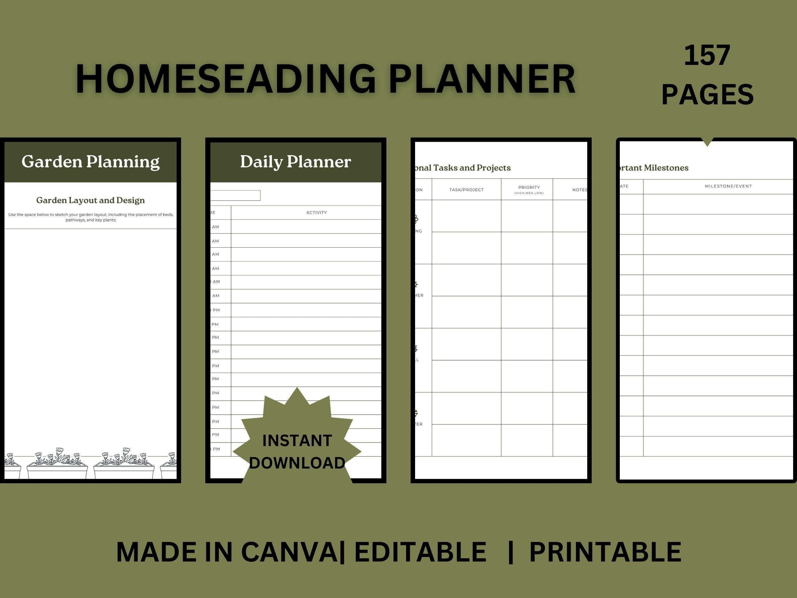 Printable Homesteading Planner Gardening Journal Printable Planner for ...