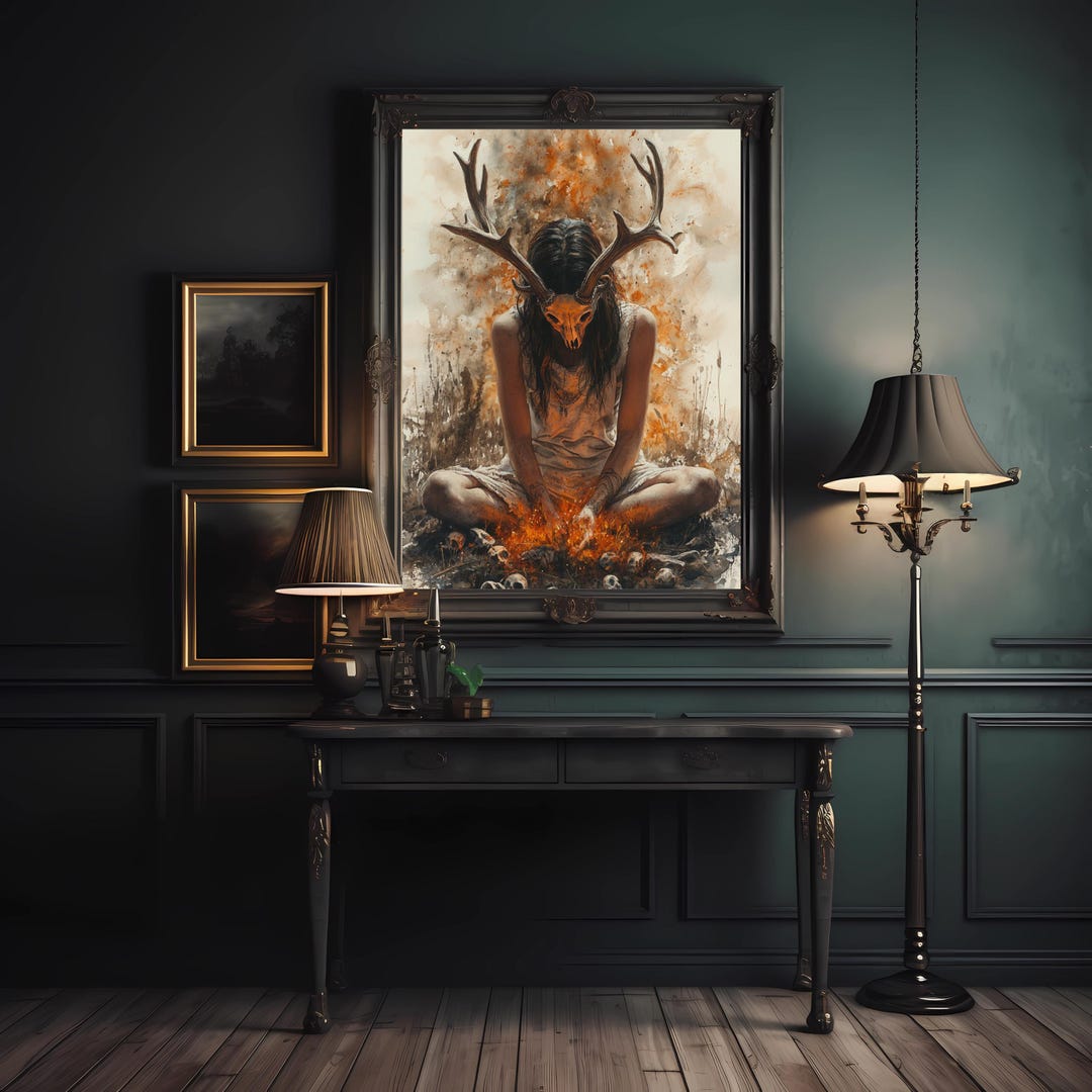 Pagan Witch Fire Ritual Art Print – Dark Wiccan Watercolor Painting ...