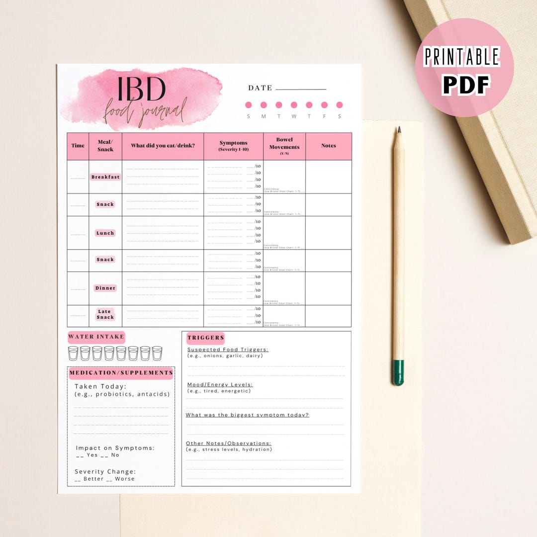 IBD Symptom Tracker & Food Journal Printable Daily Log for Meals, Bowel ...