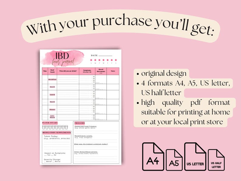 IBD Symptom Tracker & Food Journal Printable Daily Log for Meals, Bowel ...