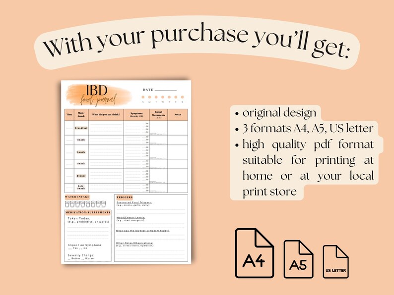 IBD Daily Food Diary Printable PDF Symptom Tracker Manage IBD With ...