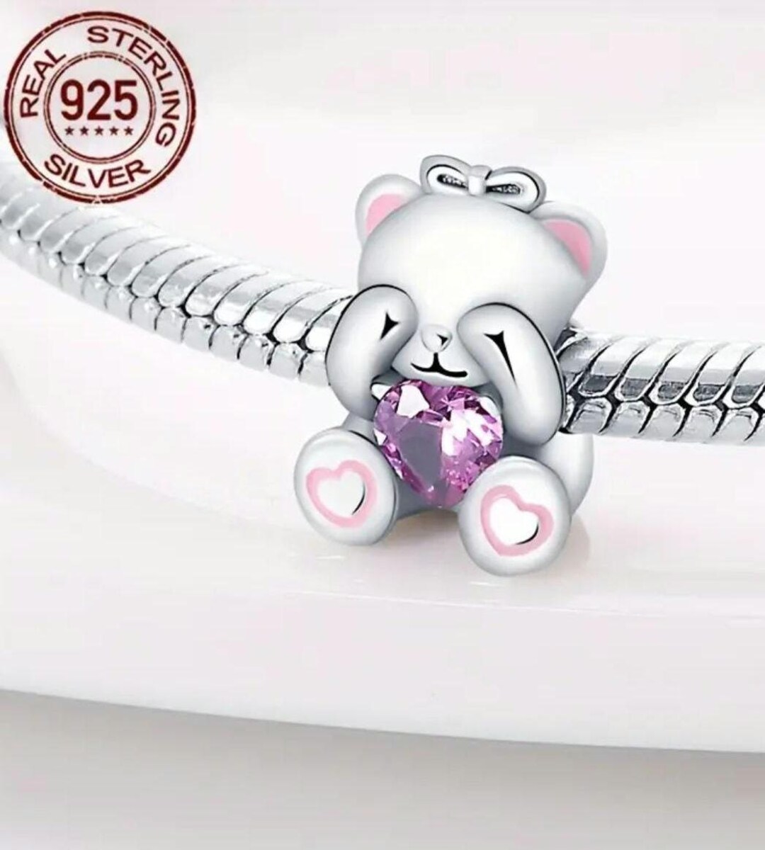 Pandora Style Teddy Bear Charm, Peek a Boo Bear, Sterling Silver Bear ...