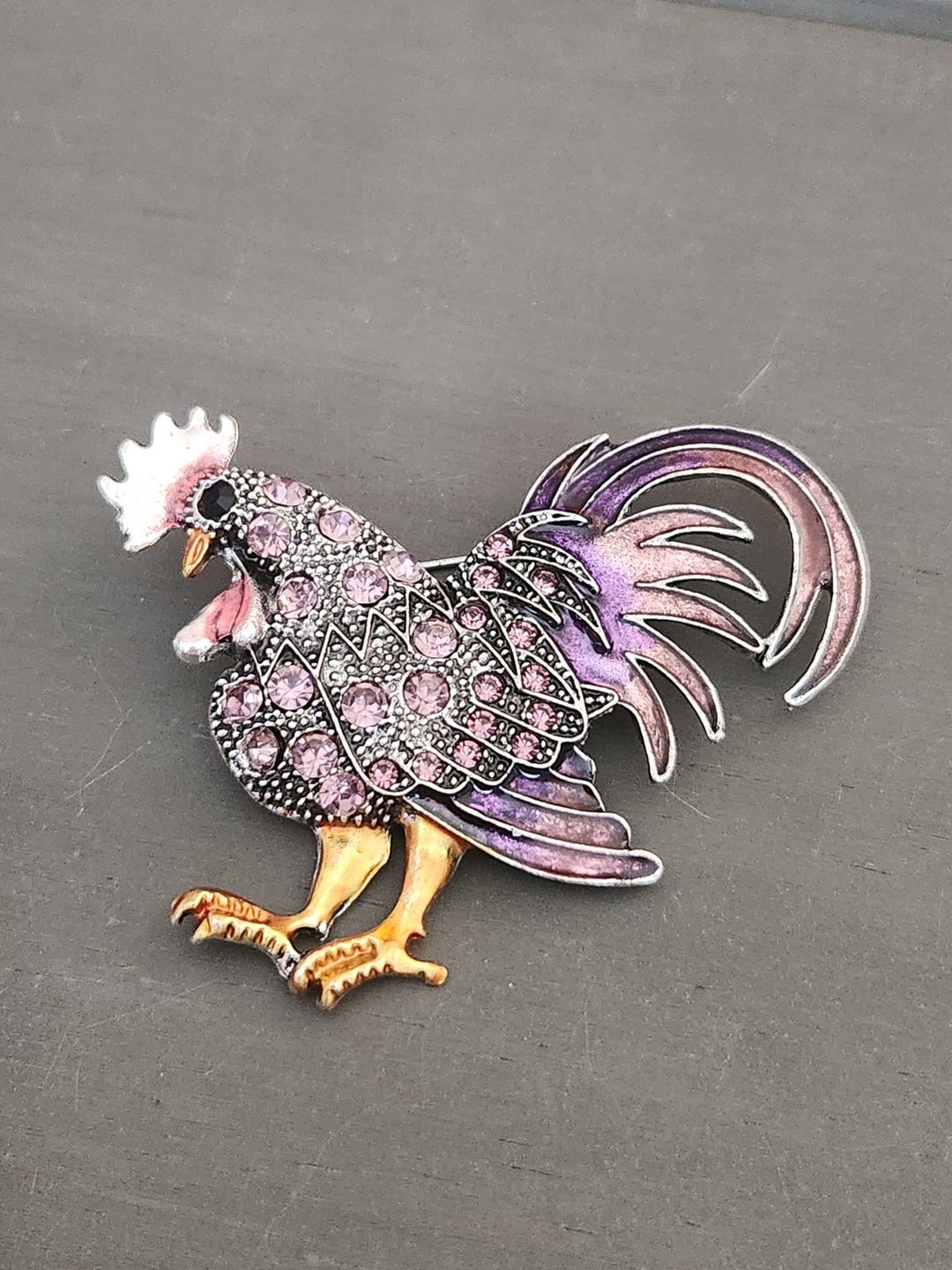 Rooster Brooch, Rooster Lapel Pin, Brooch, Rhinestone Rooster, Lapel ...