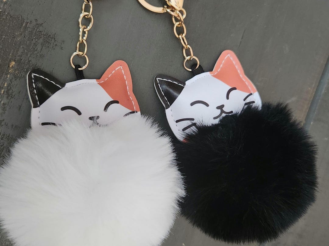 Cat Keychain, Furry Kitty Cat Key Chain, Backpack Clip, Purse Clip ...