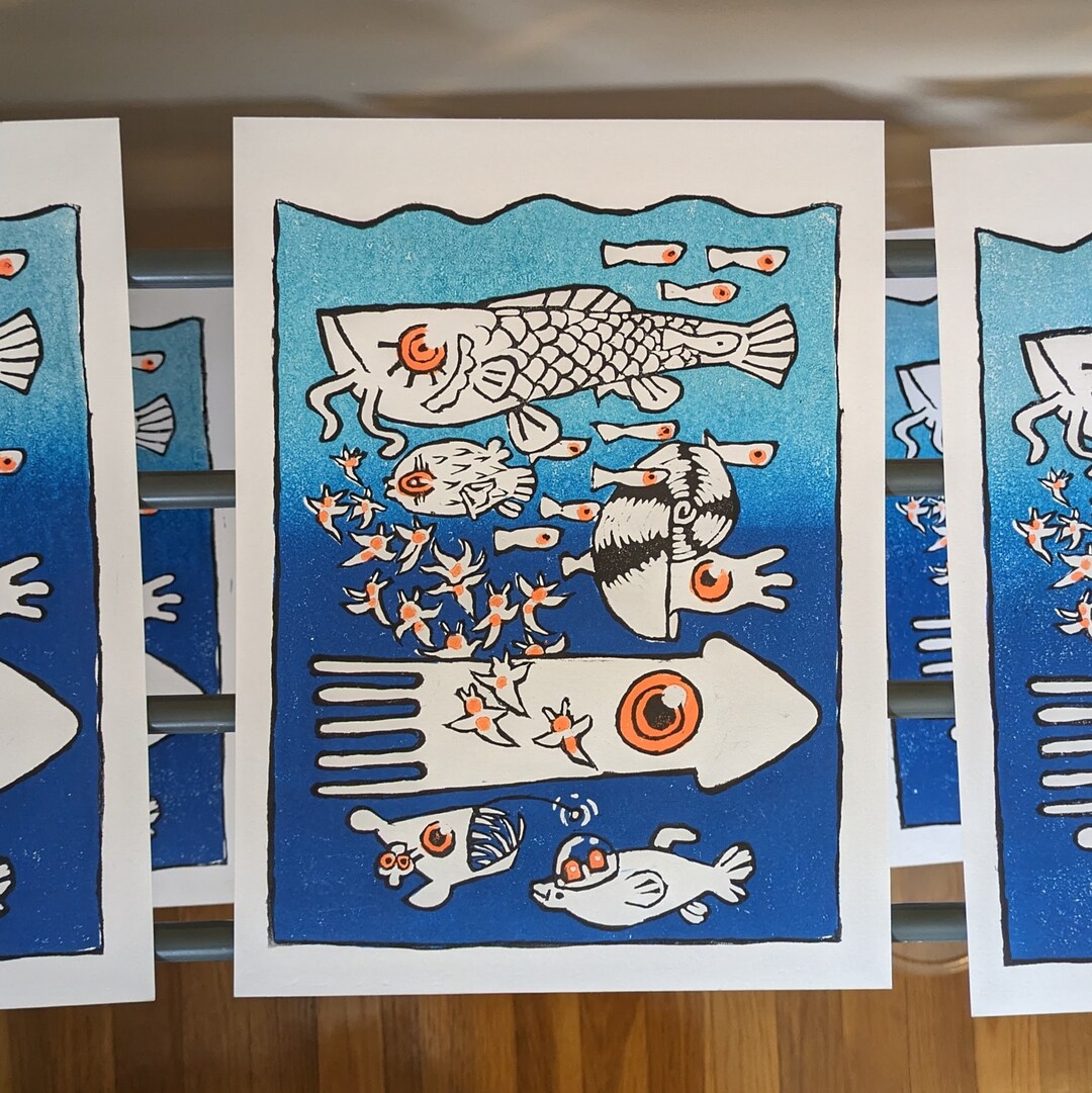 Fish Eye Linocut Print - Etsy