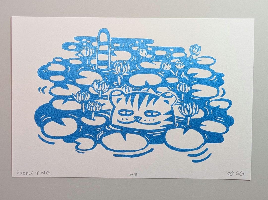 Puddle Time Linocut Print - Etsy