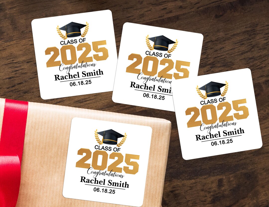 Class of 2025 Grad Party Favor Stickers, Square Graduation Gift Labels ...