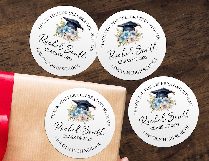 2025 Graduation Thank You Favor Stickers, Graduation Personalized ...