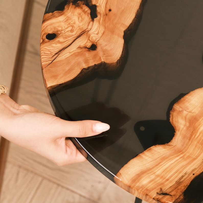Handmade Olive Wood and Black Epoxy Coffee Table - Etsy