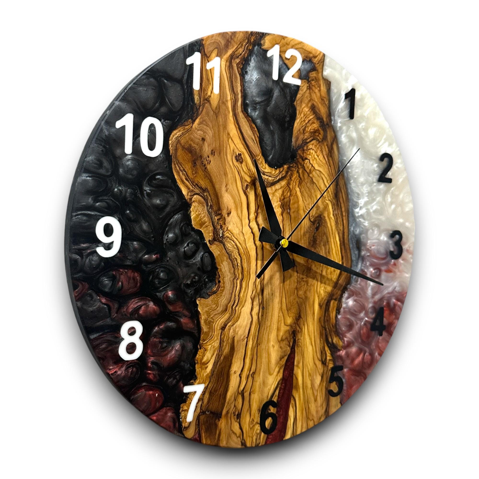 Live Edge Rustic Olive Wood Wall Clock, Olive Wood Wall Clock Custom ...