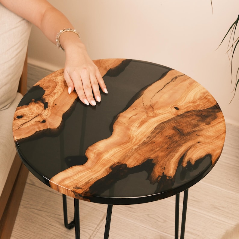 Handmade Olive Wood and Black Epoxy Coffee Table - Etsy