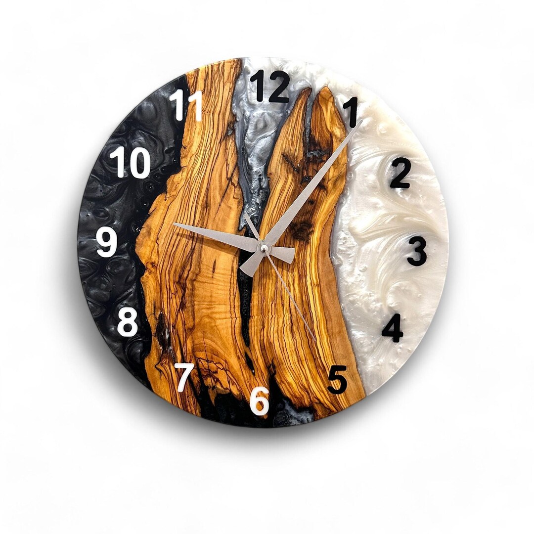 Live Edge Olive Wood Wall Clock – Rustic Resin Wall Clock – Handmade ...
