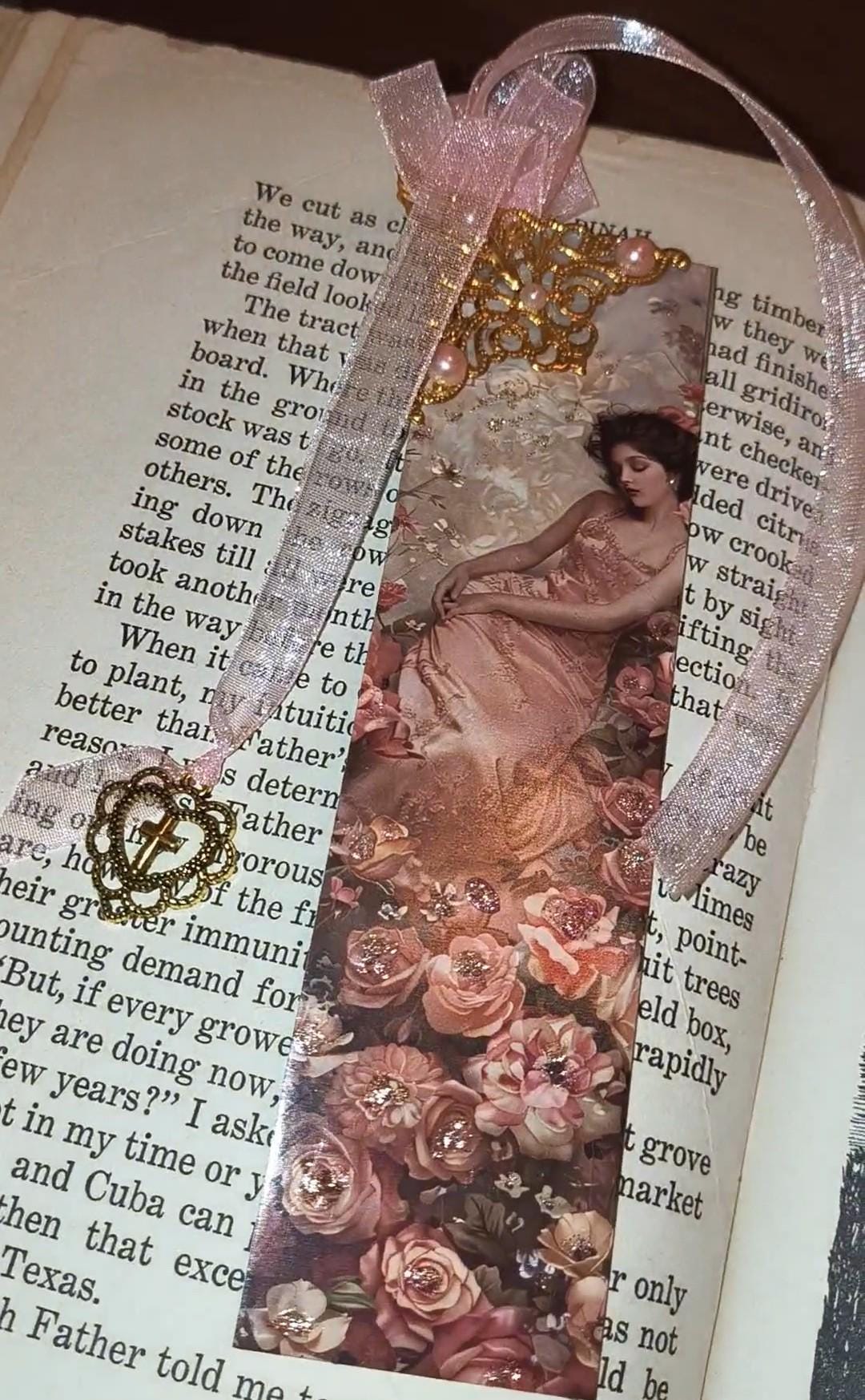 Sweet Dreams Bedazzled Bookmark in Pink Roses - Etsy