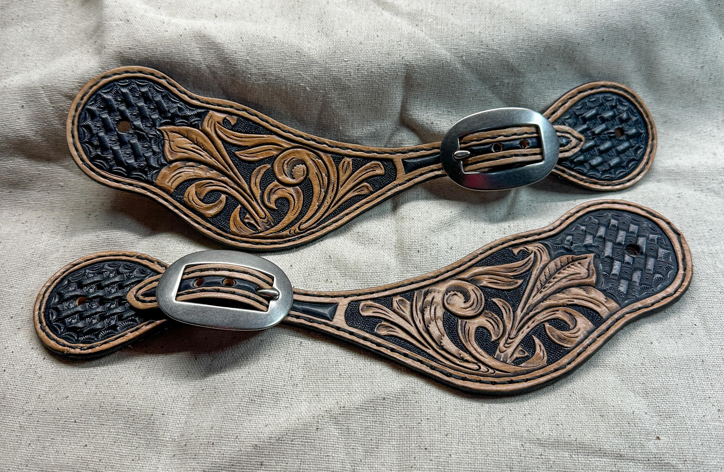 Hand Tooled Leather Spur Straps - Etsy