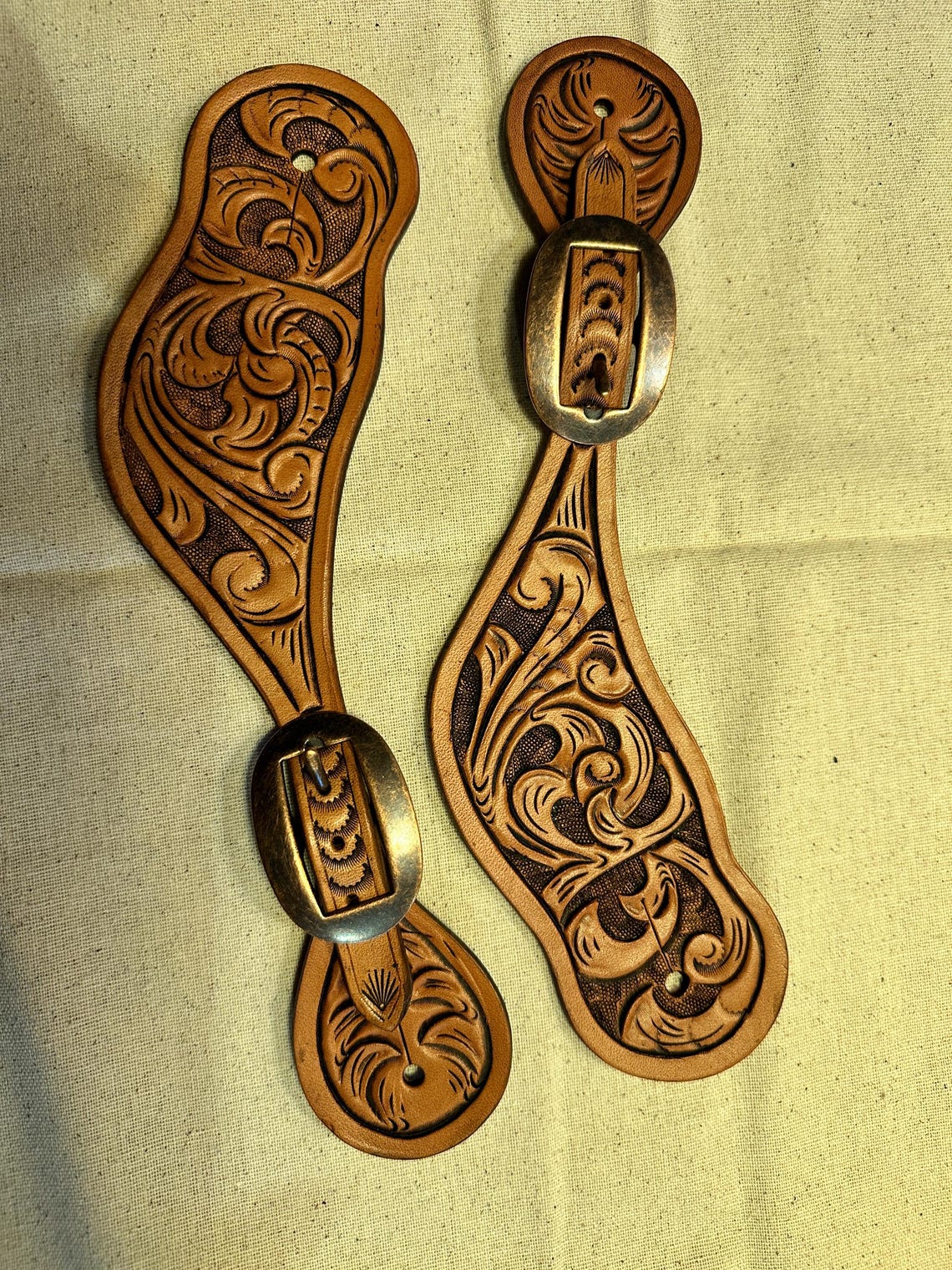 Hand Tooled Leather Spur Straps - Etsy