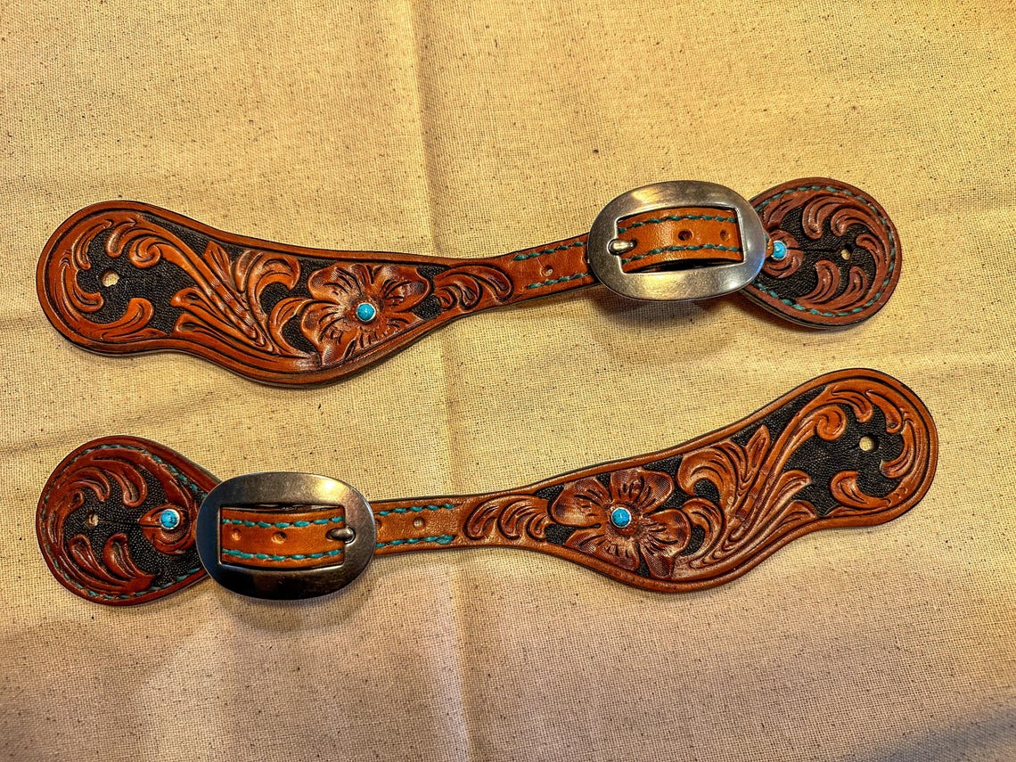 Hand Tooled Leather Spur Straps - Etsy