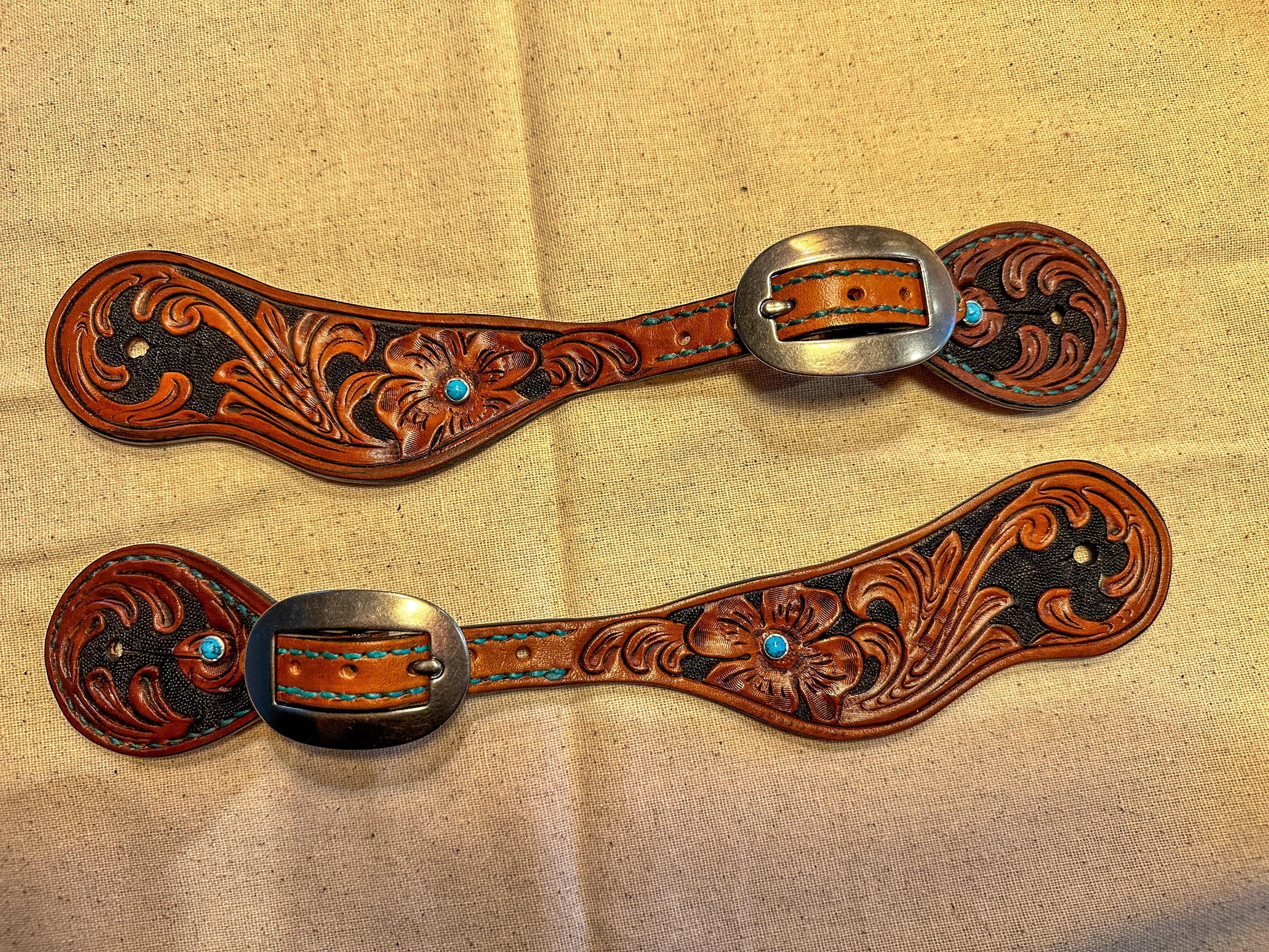 Hand Tooled Leather Spur Straps - Etsy