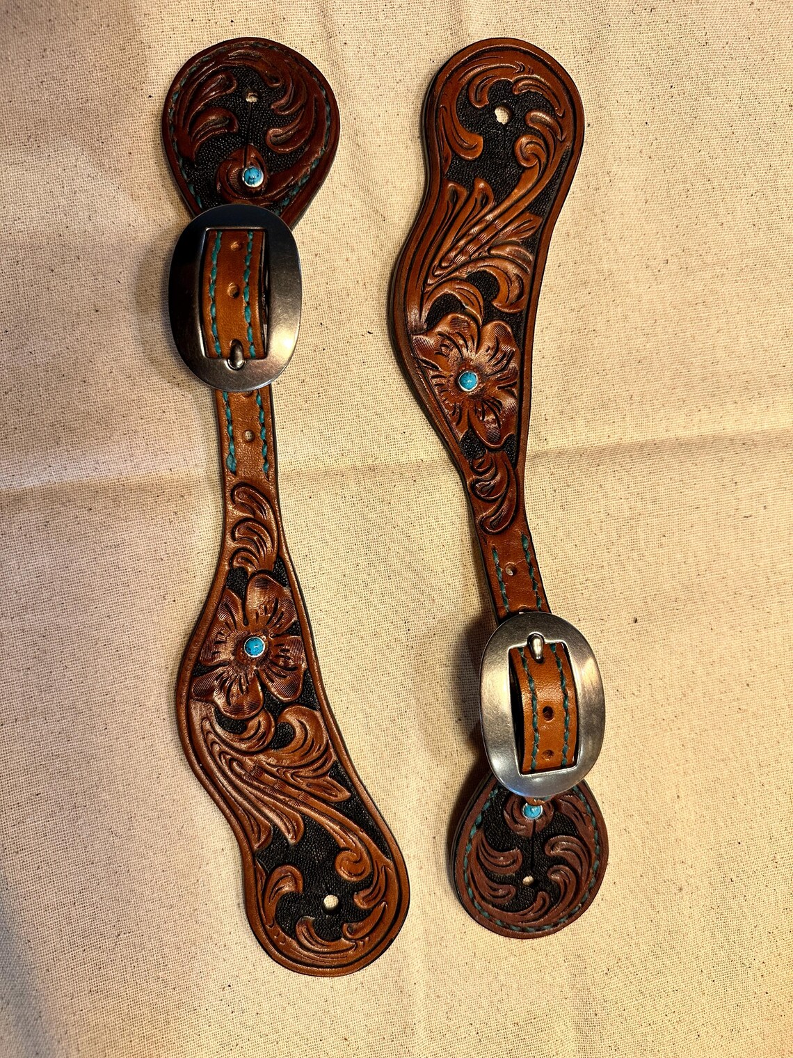 Hand Tooled Leather Spur Straps - Etsy
