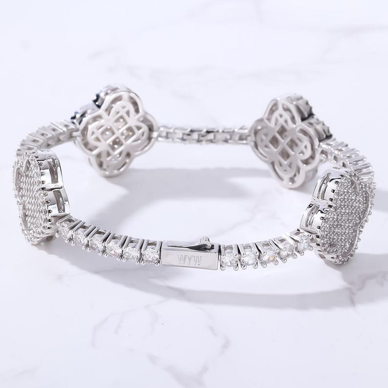 Clover Tennis Bracelet Iced Out 18k White Gold Plated. Vancleef ...