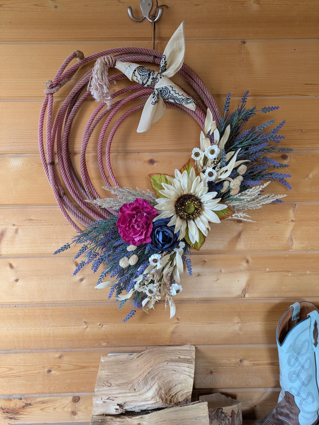 Western Rope Wreath / Lavender Sunflower Lasso Wreath / Spring ...