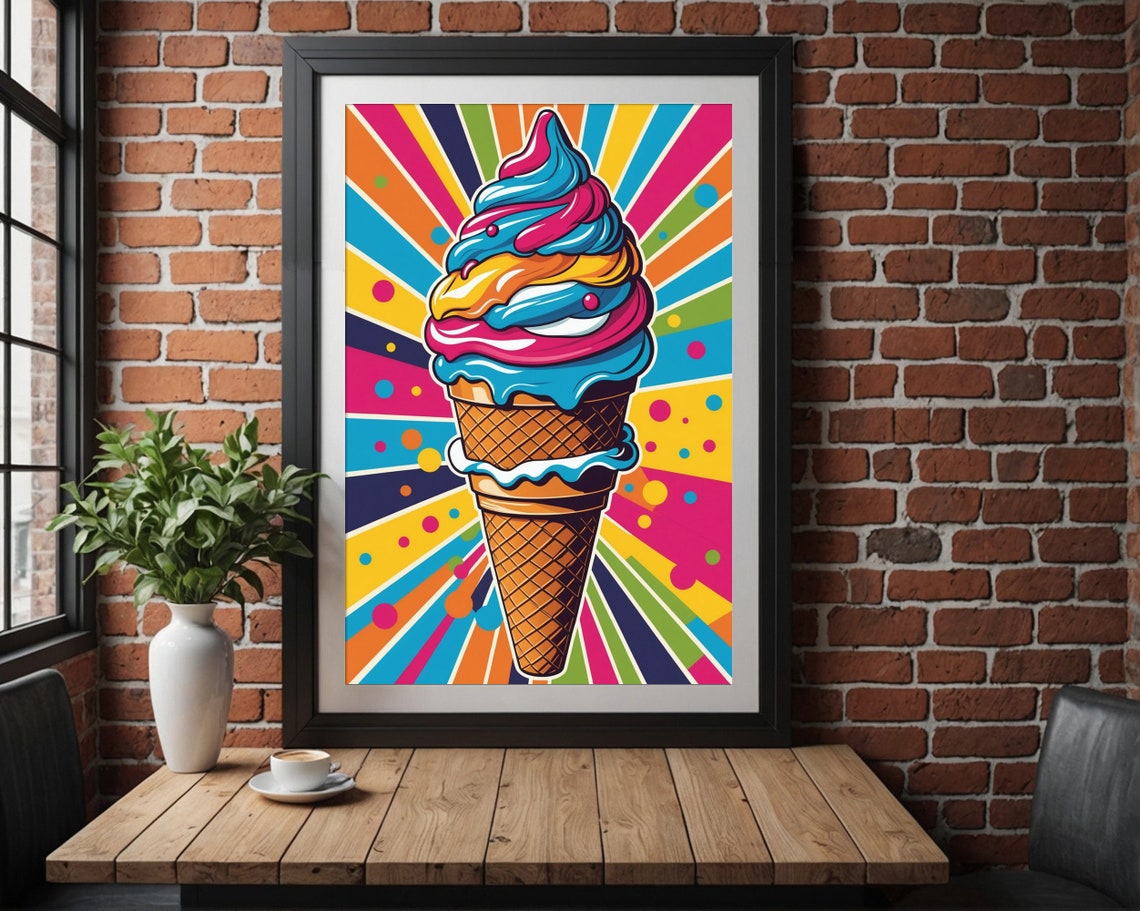 Cheerful Ice Cream Cone Pop Art Print Vibrant Kitchen Decor, Colorful ...