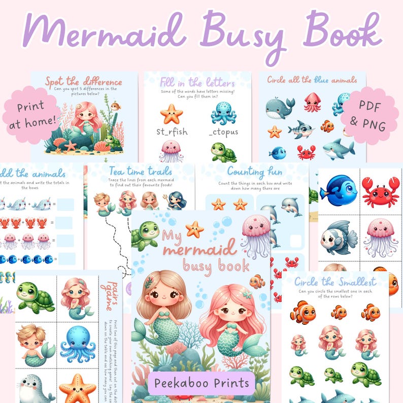 21 Page Printable Mermaid Busy Book | Instant Digital Download | PDF ...