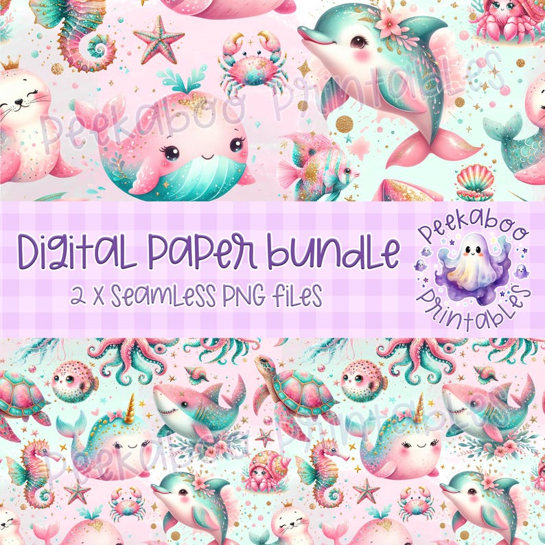 Pink Under the Sea Creatures Seamless Digital Paper File Instant ...