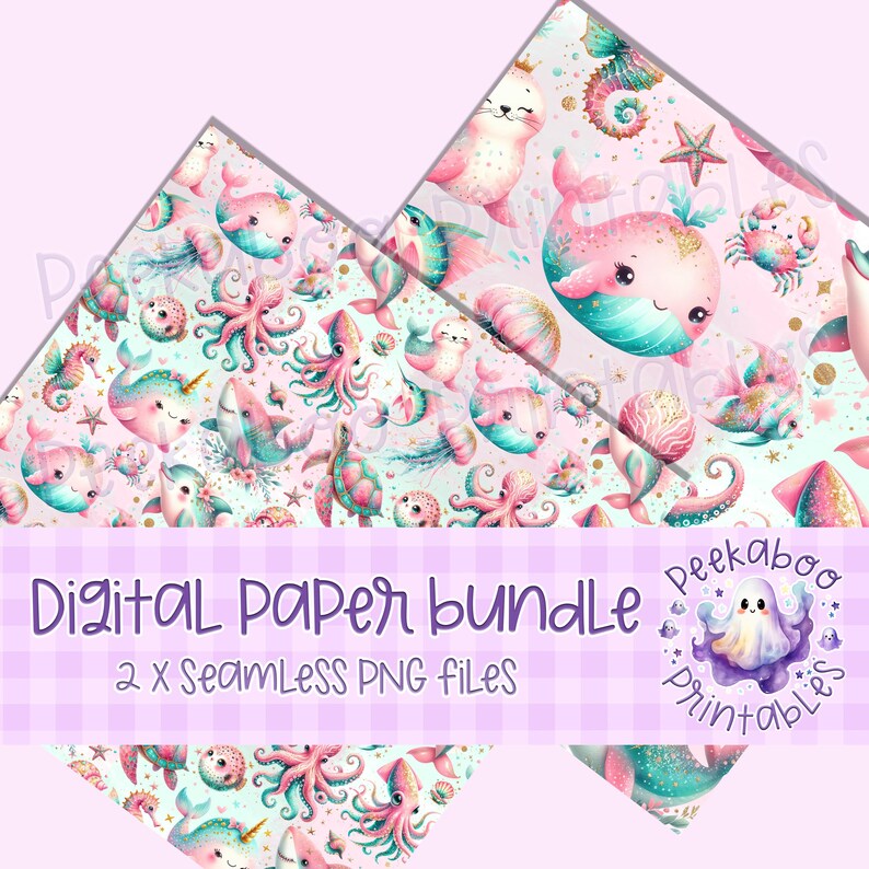 Pink Under the Sea Creatures Seamless Digital Paper File Instant ...