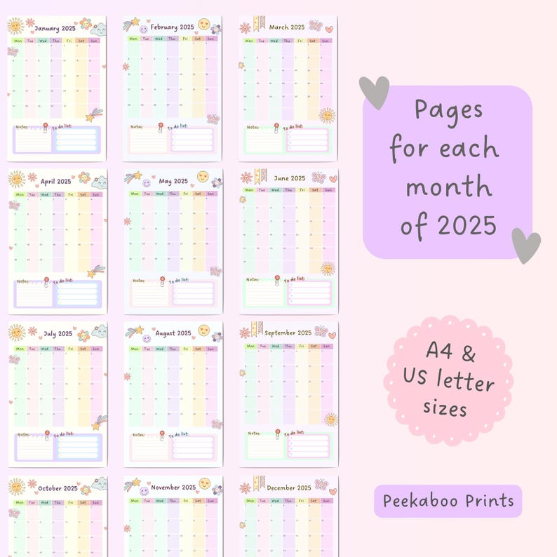 Cute Pastel 2025 Kids Planner Editable & Printable 24-page Digital ...