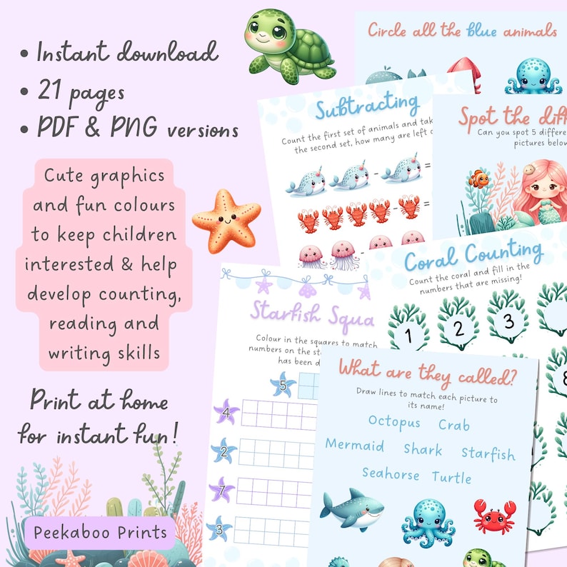 21 Page Printable Mermaid Busy Book | Instant Digital Download | PDF ...