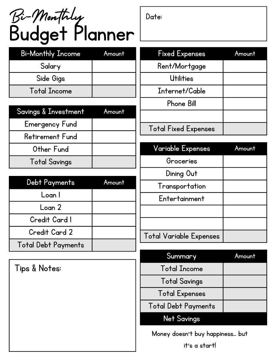 Simple Bi-monthly Budget Printable - Etsy