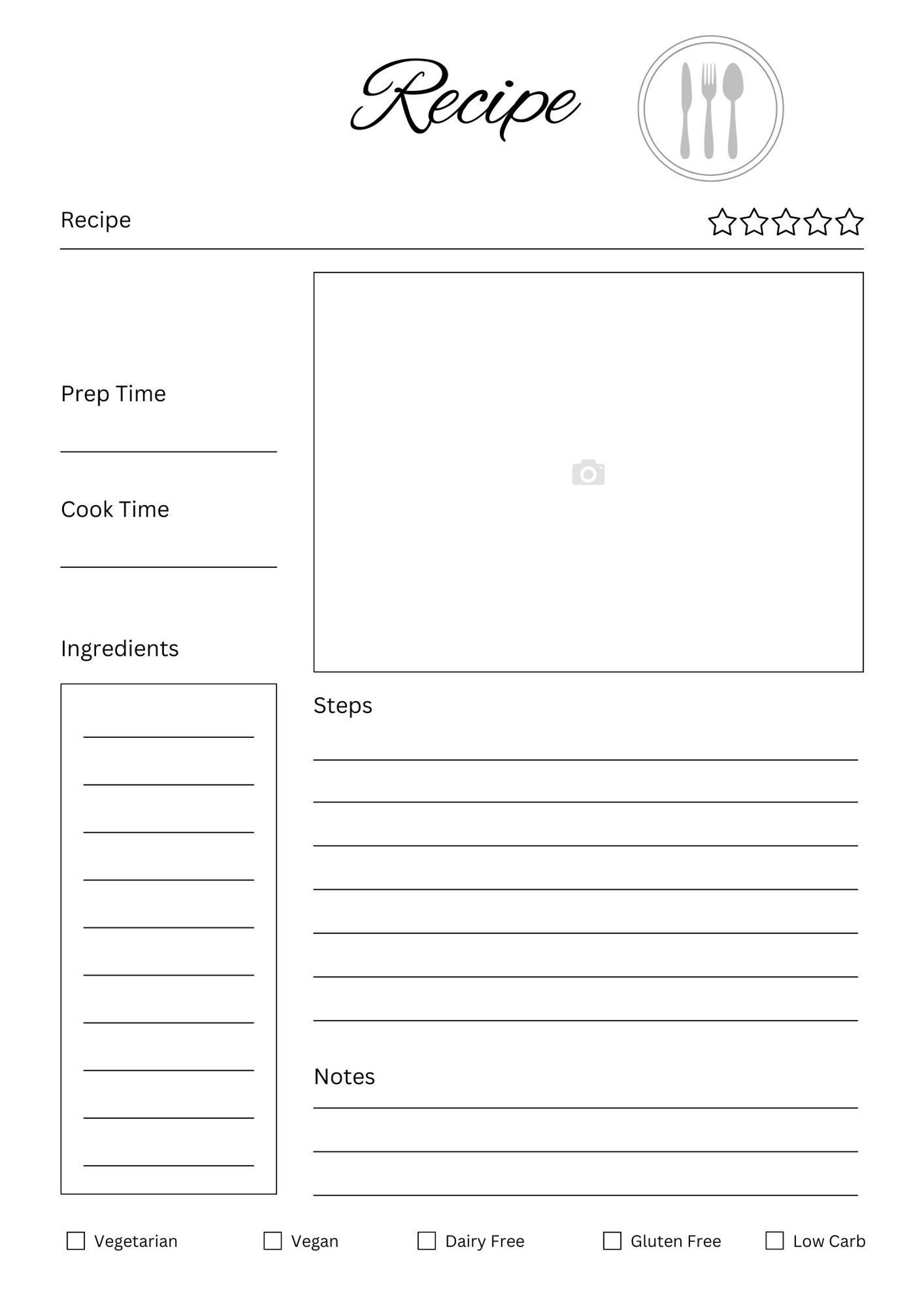 Recipe Printable, Digital Download, 1-page Simple Printable for Recipe ...