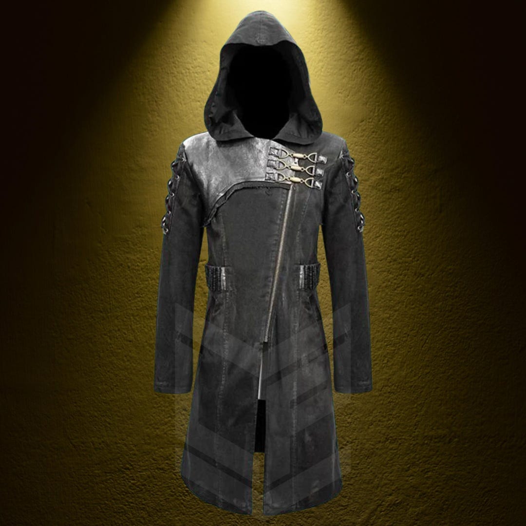 Black 'assassin Creed' Hooded Coat, Gothic Long Coat ,gothic Jacket ...