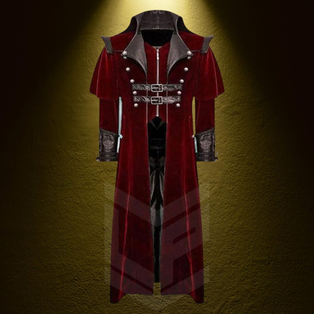 Gothic Steampunk Military Red Jacket Mens Punk Highwayman Regency Long ...