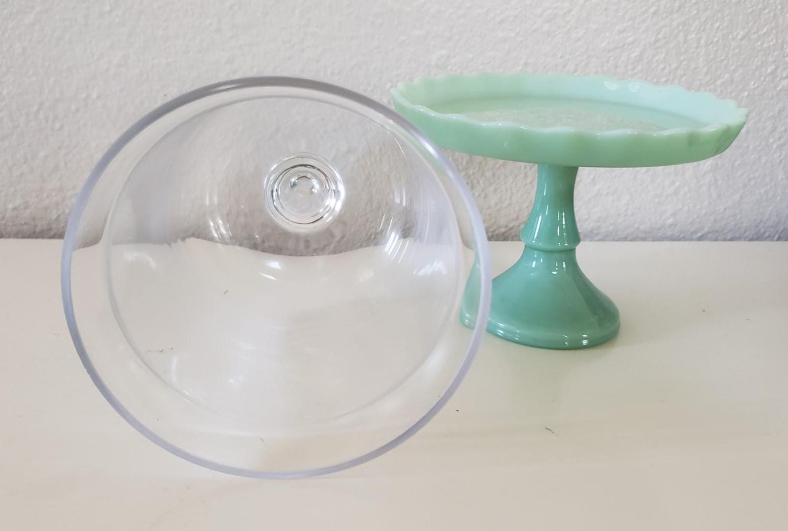 Jadeite Jadite Green CUPCAKE CAKE Pedestal Plate Stand Glass Dome ...