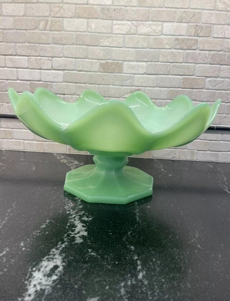 Vintage Mckee Jadeite Jadite Colonial Compote Large Green Uranium Bowl ...